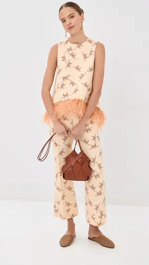 La DoubleJ La Scala Feather-trimmed Top - Farfalla