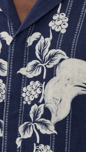 Orlebar Brown Maitan Linen Petralis Garland Shirt - Night Iris