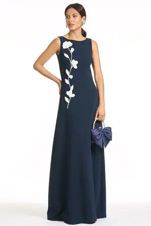 Sachin & Babi Denee Floral Applique Crepe Gown - Midnight