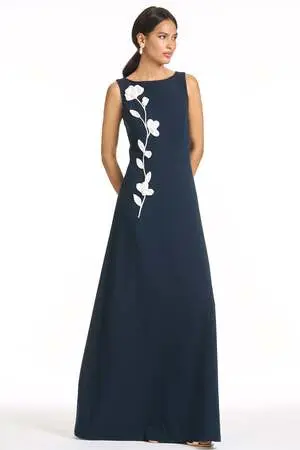 Sachin & Babi Denee Floral Applique Crepe Gown