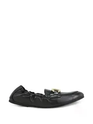 FERRAGAMO Jodie Metallic Leather Loafers - Black