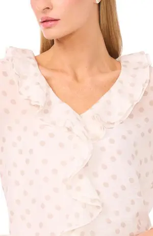 Halogen Polka Dot Ruffle Trim Top
