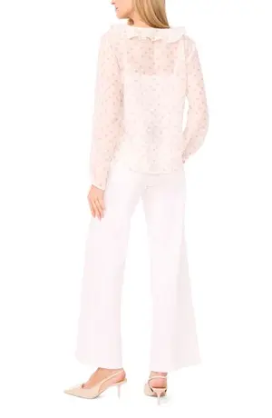 Halogen Polka Dot Ruffle Trim Top