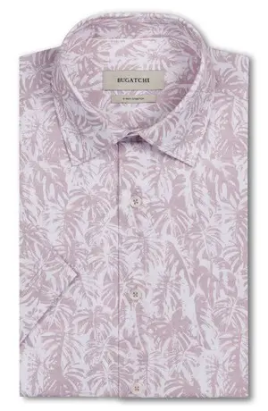 Bugatchi Miles Ooohcotton® Leaf Print Short Sleeve Button-up Shirt - Sienna