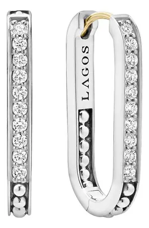 Lagos Caviar Spark Diamond Pendant Necklace & Hoop Earrings Set
