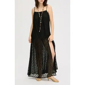 Sam Edelman Sleeveless Lace Drop Waist Midi Dress - True Black