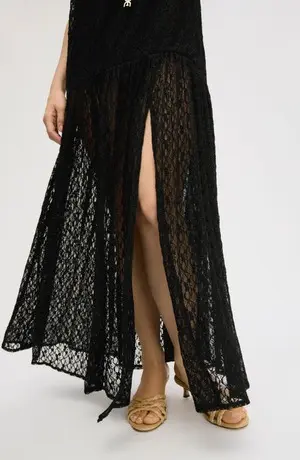 Sam Edelman Sleeveless Lace Drop Waist Midi Dress - True Black