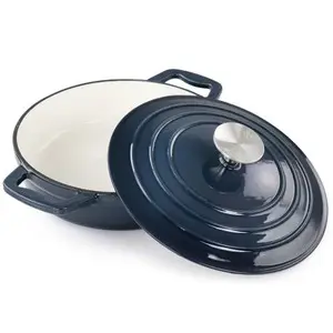 MEGACHEF 2 Quart Round Enameled Cast Iron Braiser Pan - Dark Blue