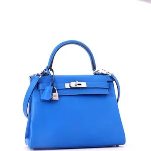 Hermès Kelly Handbag Evercolor With Palladium Hardware 28 - Blue