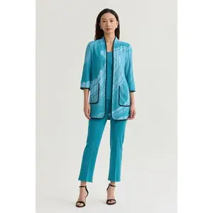 Ming Wang Heritage Geoprint Jacquard Knit Jacket - Serene/nebula/white/black
