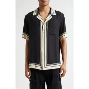 Dolce & Gabbana Engineered Stripe Print Short Sleeve Silk Button-up Shirt - Righe F.nero