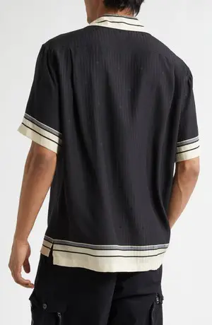 Dolce & Gabbana Engineered Stripe Print Short Sleeve Silk Button-up Shirt - Righe F.nero