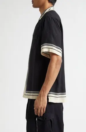 Dolce & Gabbana Engineered Stripe Print Short Sleeve Silk Button-up Shirt - Righe F.nero
