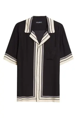 Dolce & Gabbana Engineered Stripe Print Short Sleeve Silk Button-up Shirt - Righe F.nero