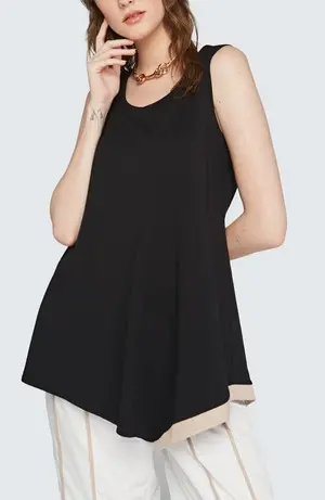 LUUKAA Cotton Jersey Top With Taffeta Accents - Black