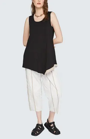 LUUKAA Cotton Jersey Top With Taffeta Accents - Black