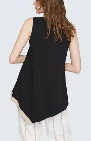 LUUKAA Cotton Jersey Top With Taffeta Accents - Black