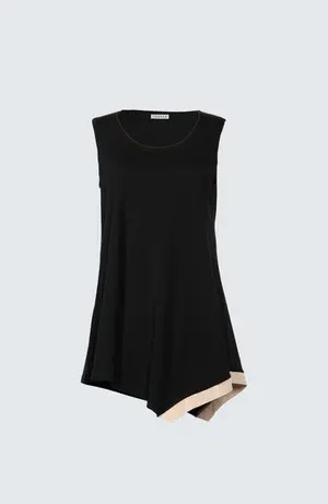 LUUKAA Cotton Jersey Top With Taffeta Accents - Black