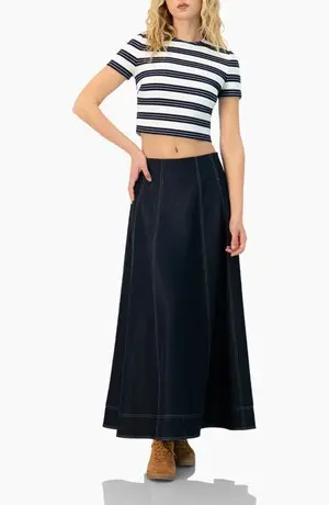 IVONNE Wide Hem Denim Midi Skirt