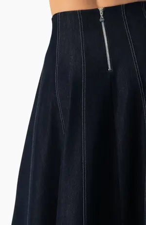 IVONNE Wide Hem Denim Midi Skirt