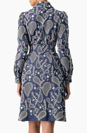 IVONNE Long Sleeve A-line Dress With Floral Embroidery
