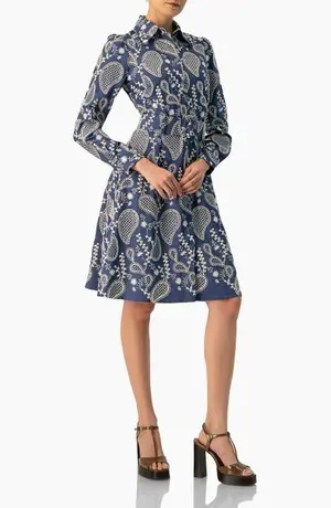 IVONNE Long Sleeve A-line Dress With Floral Embroidery