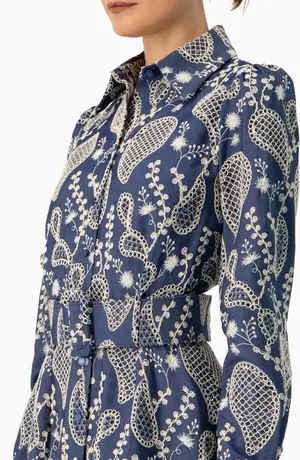 IVONNE Long Sleeve A-line Dress With Floral Embroidery