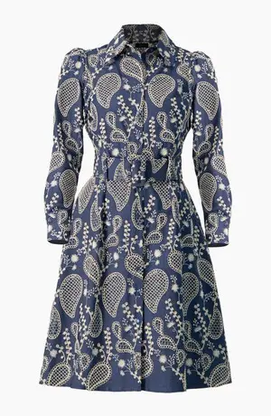 IVONNE Long Sleeve A-line Dress With Floral Embroidery