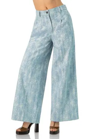 IVONNE Wide-leg Embroidered Jeans - Blue