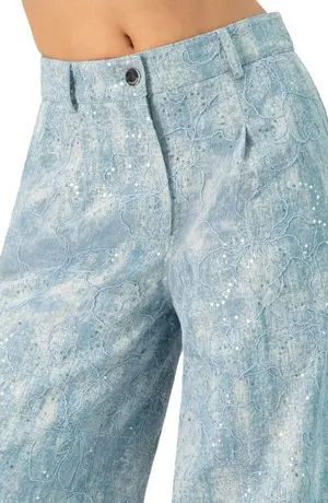 IVONNE Wide-leg Embroidered Jeans - Blue