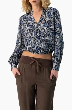 IVONNE Paisley Print V-neck Blouse - Navy Blue