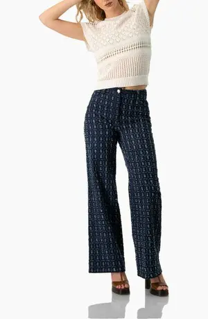 IVONNE Wide-leg Burned-out Jeans - Navy Blue
