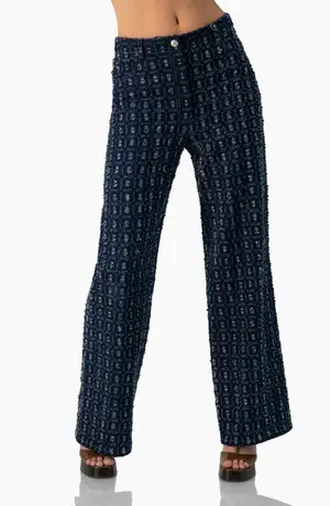 IVONNE Wide-leg Burned-out Jeans - Navy Blue