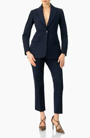 IVONNE Tailored Straight-leg Trousers - Navy Blue