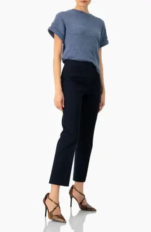 IVONNE Tailored Straight-leg Trousers - Navy Blue