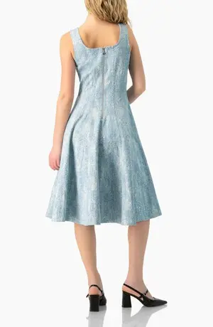 IVONNE Square Neck Midi Denim Dress