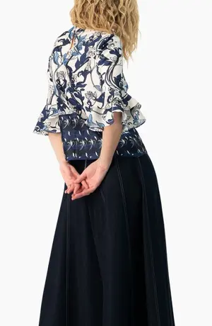 IVONNE Floral Blouse With Ruffle Sleeves - Multicolor-blue