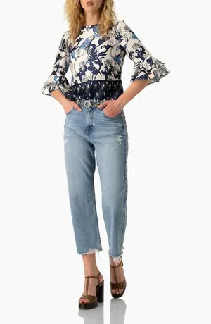 IVONNE Floral Blouse With Ruffle Sleeves - Multicolor-blue