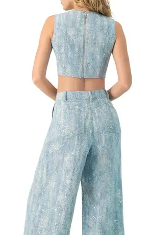 IVONNE Sleeveless Embroidered Denim Crop Top