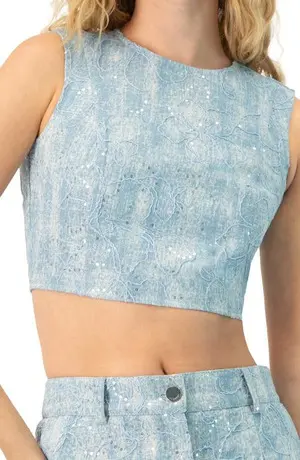 IVONNE Sleeveless Embroidered Denim Crop Top