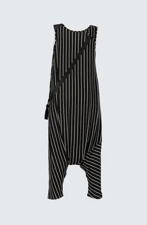 LUUKAA Striped Viscose Jersey Jumpsuit With Taffeta Sash
