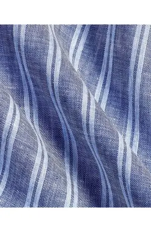 David Donahue Stripe Slub Linen Button-up Shirt - Navy/sky