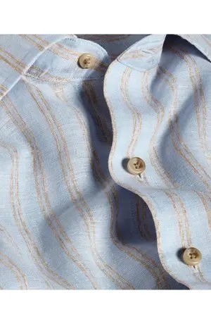 David Donahue Stripe Slub Linen Button-up Shirt - Sky/dune