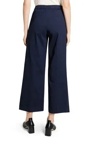 Theory Cropped Straight Leg Linen Blend Pants - Midnight Navy