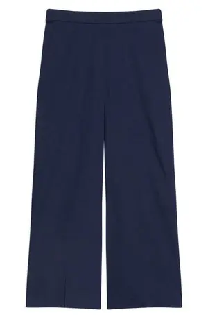 Theory Cropped Straight Leg Linen Blend Pants - Midnight Navy