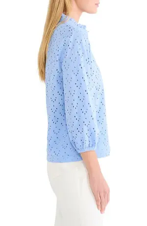 NIC+ZOE Ruffle Neck Eyelet Top - French Blue
