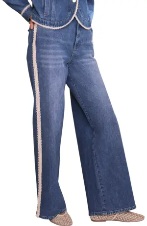 Mint Velvet Lace Trim Straight Leg Jeans - Blue