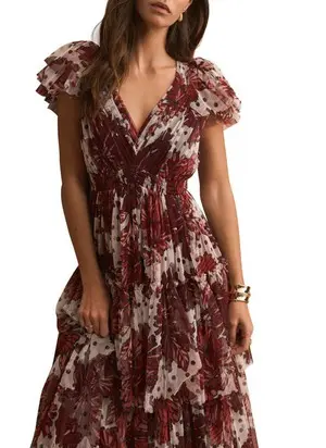 Mint Velvet Floral Print Tulle Midi Dress