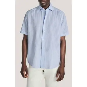 JACK VICTOR Bedford Cotton Seersucker Button-up Shirt - Pale Blue