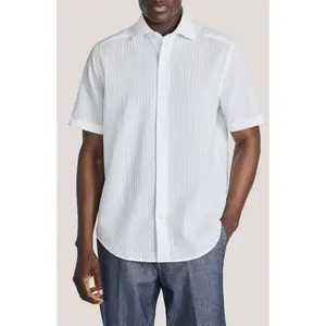 JACK VICTOR Bedford Cotton Seersucker Button-up Shirt - White
